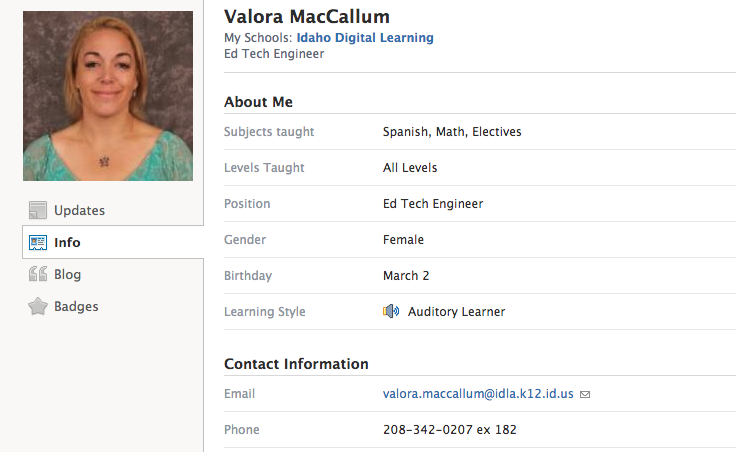 Teacher Contact Information and Members Page